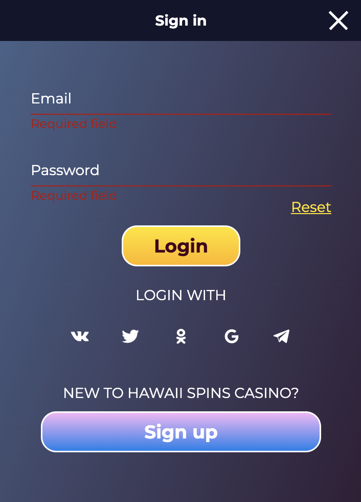 Hawaii Spins Casino Login